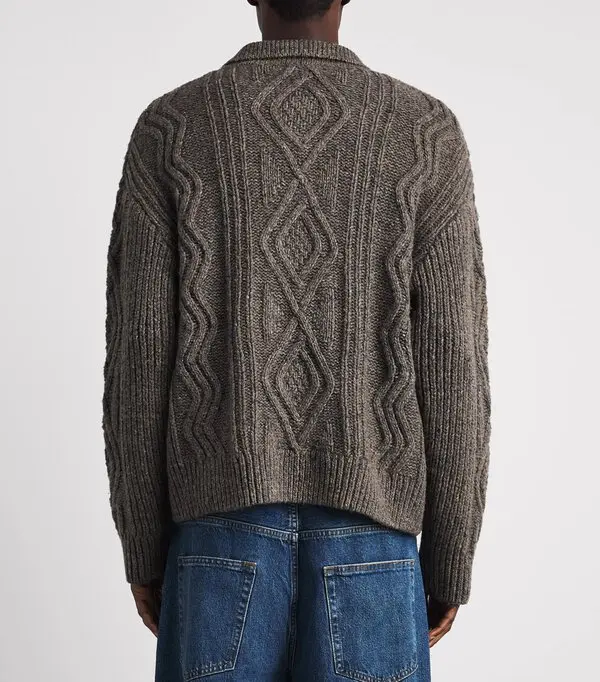 FRAME Wool-blend Cable-knit Polo Sweater