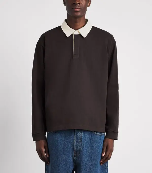 FRAME Contrast-collar Rugby Polo Shirt - Brown