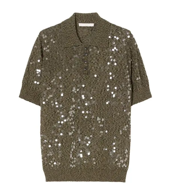 Marina Rinaldi Sequin-embellished Polo Sweater