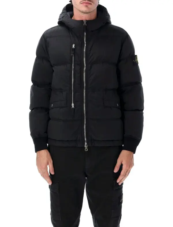 Stone Island Quilted Down Puffer Jacket With Hood - Nero