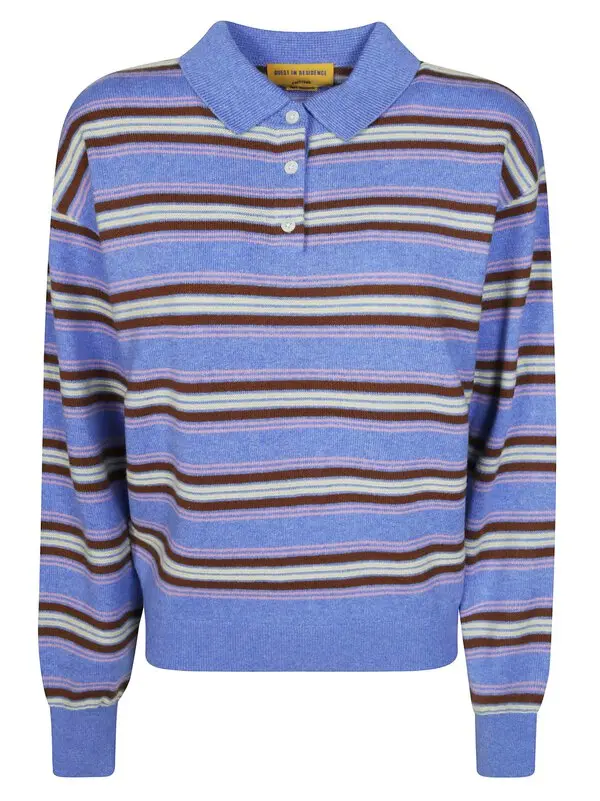 Guest In Residence Striped Cashmere Polo Shirt - Blu