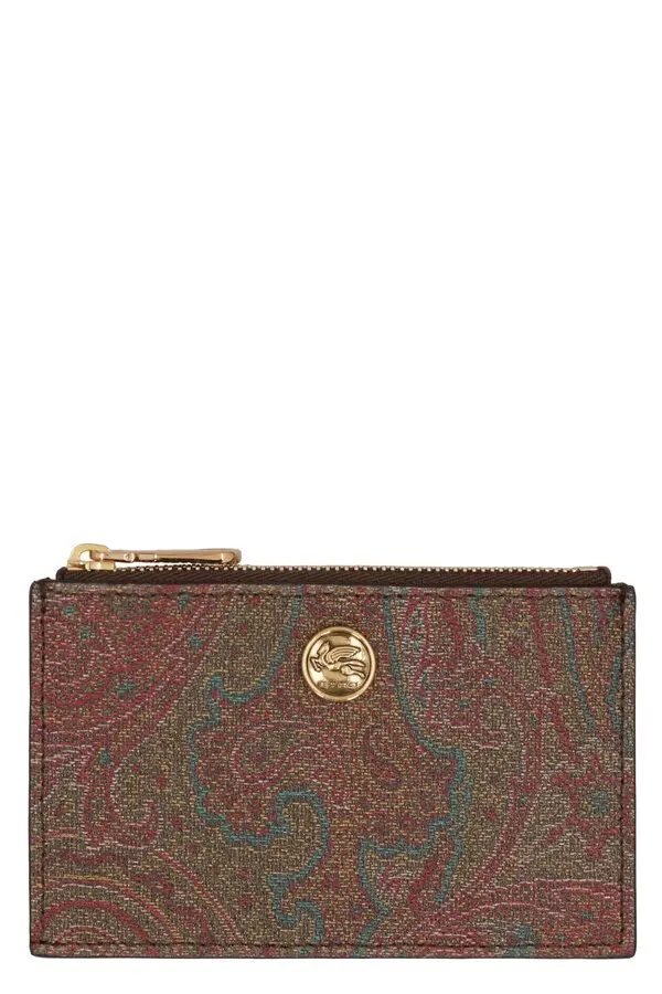 Etro Paisley Jacquard Mini Cardholder With Coin Pocket - Brown