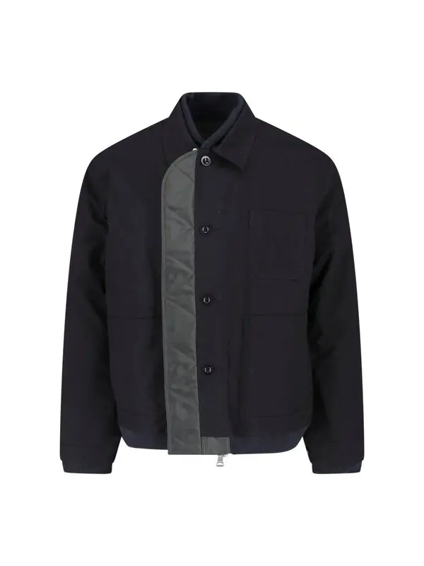 Sacai Hybrid Button-front Shirt Jacket With Quilted Panel