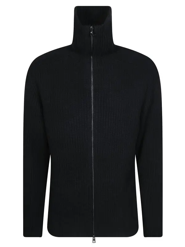 Tagliatore Full-zip Wool-blend High Neck Sweater - Nero