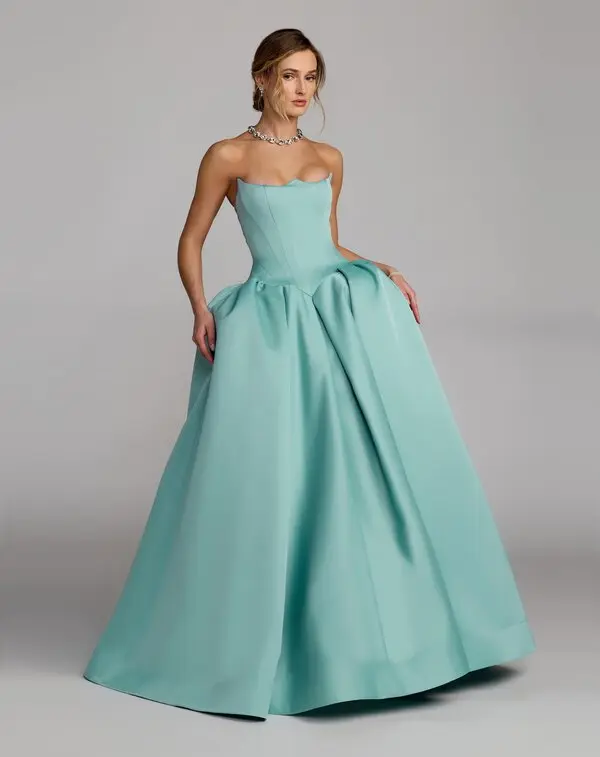 MAC DUGGAL COLLECTION Blue Strapless Satin Corset Ball Gown