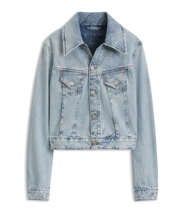 BOSS Slim Trucker Jacket In Marble-wash Denim - Light Blue