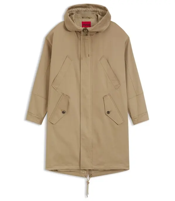 Hugo Water-repellent Parka In Stretch-cotton Satin