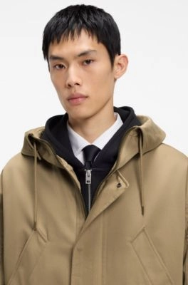 Hugo Water-repellent Parka In Stretch-cotton Satin