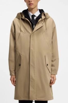 Hugo Water-repellent Parka In Stretch-cotton Satin