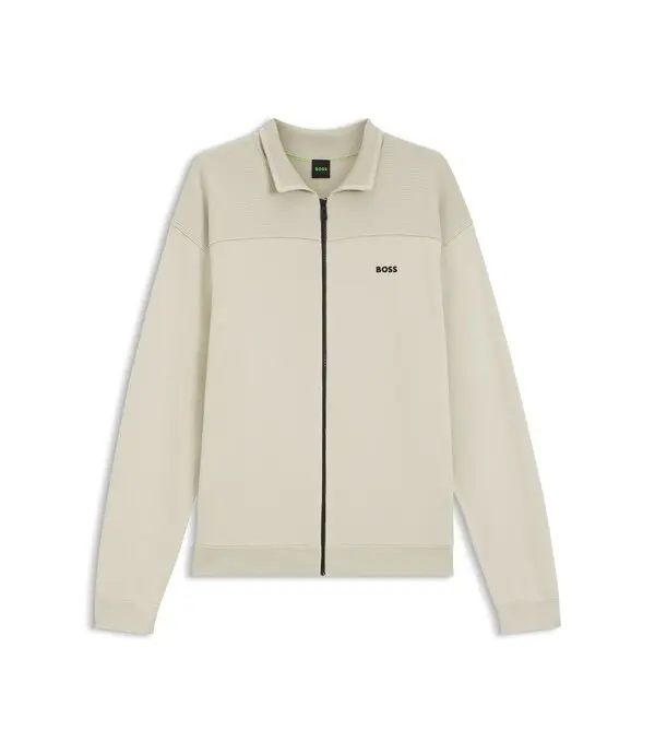 BOSS Zip Pipeline Cardigan Rolling Structured Graphic Pattern - Light Beige