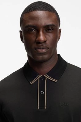 BOSS Striped-trim Polo Shirt In Interlock Cotton
