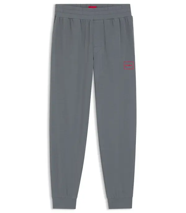 Hugo Cuffed Loungewear Pants In Stretch Cotton With Logo Print - Grey