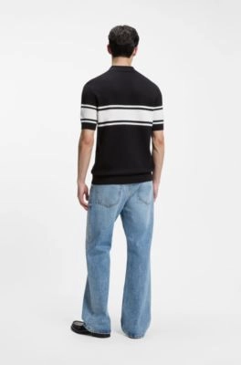 Hugo Zipper Neck Knit Polo With Block Stripes