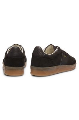BOSS Suede And Leather Sneakers With Python-print Details - Dark Brown