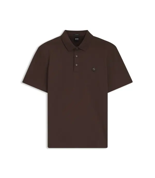 BOSS Polo Shirt In Mercerized Cotton With Double B Monogram - Dark Brown