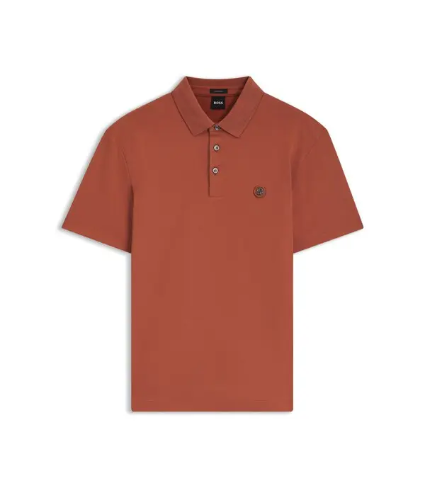 BOSS Polo Shirt In Mercerized Cotton With Double B Monogram - Dark Red
