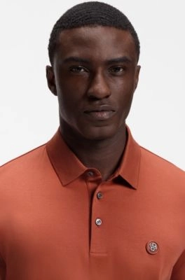 BOSS Polo Shirt In Mercerized Cotton With Double B Monogram - Dark Red