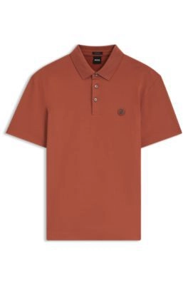BOSS Polo Shirt In Mercerized Cotton With Double B Monogram - Dark Red