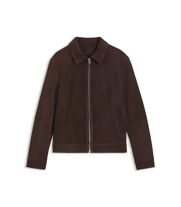 BOSS Suede Leather Jacket With Zipper Closure