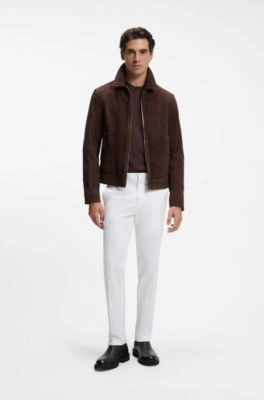 BOSS Suede Leather Jacket With Zipper Closure