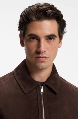 BOSS Suede Leather Jacket With Zipper Closure