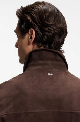BOSS Suede Leather Jacket With Zipper Closure