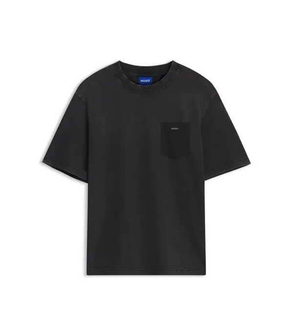 Hugo Regular-fit T-shirt In Washed Cotton With Logo Badge