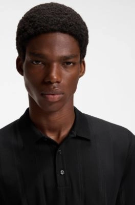 Hugo Relaxed-fit Mercerized-cotton Polo Shirt With Herringbone Stripes - Black