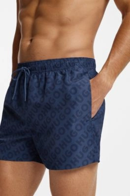 Hugo Quick-dry Swim Shorts With All-over Logo Print