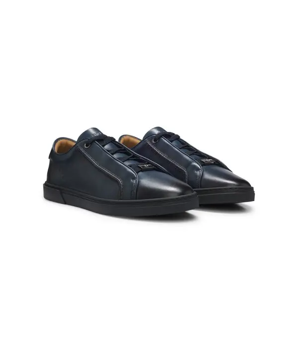 BOSS Low-cut Sneakers In Premium Brushed Leather