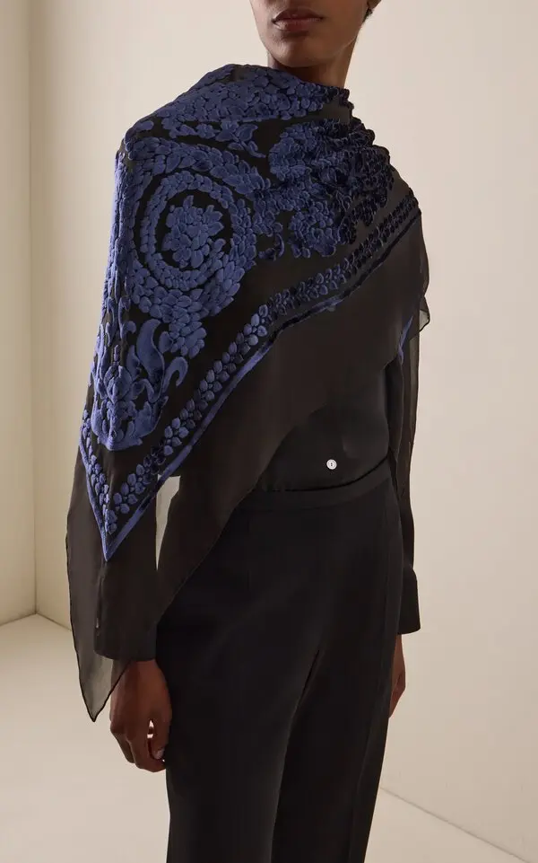 THE ROW Mitaf Embroidered Camelhair-blend Scarf - Blue