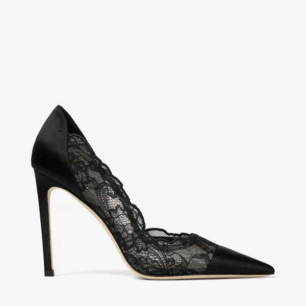 JIMMY CHOO Brigitte 100 Lace And Satin Pumps - Black
