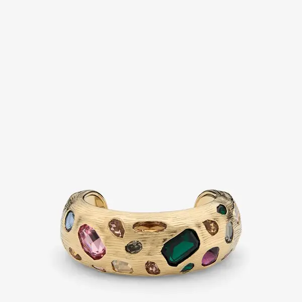JIMMY CHOO Stones Maxi Bracelet Gold-finish Metal Maxi Bangle With Multicoloured Crystals Gold Mix - Silver