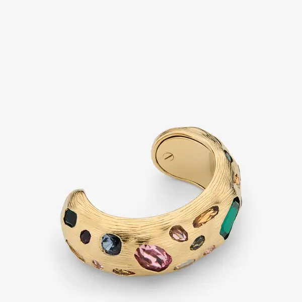 JIMMY CHOO Gold-finish Metal Maxi Bangle With Multicoloured Crystals - Silver