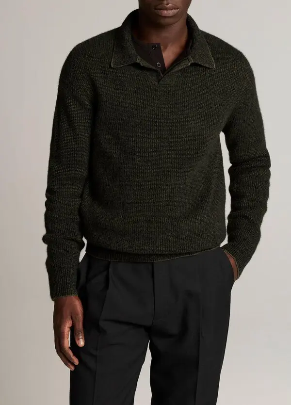 Vince Plush Cashmere Thermal Johnny-collar Sweater - Night Leaf/black
