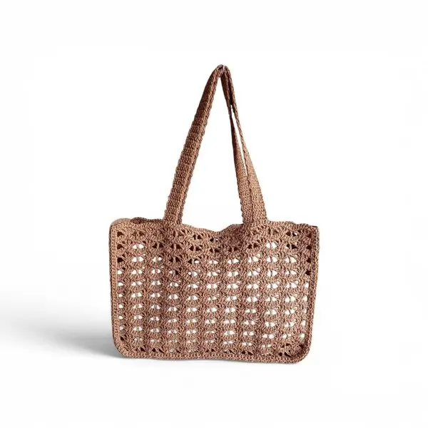 SPRINGMOONATELIER Handmade Crochet Tote Bag – Camel Shoulder Bag