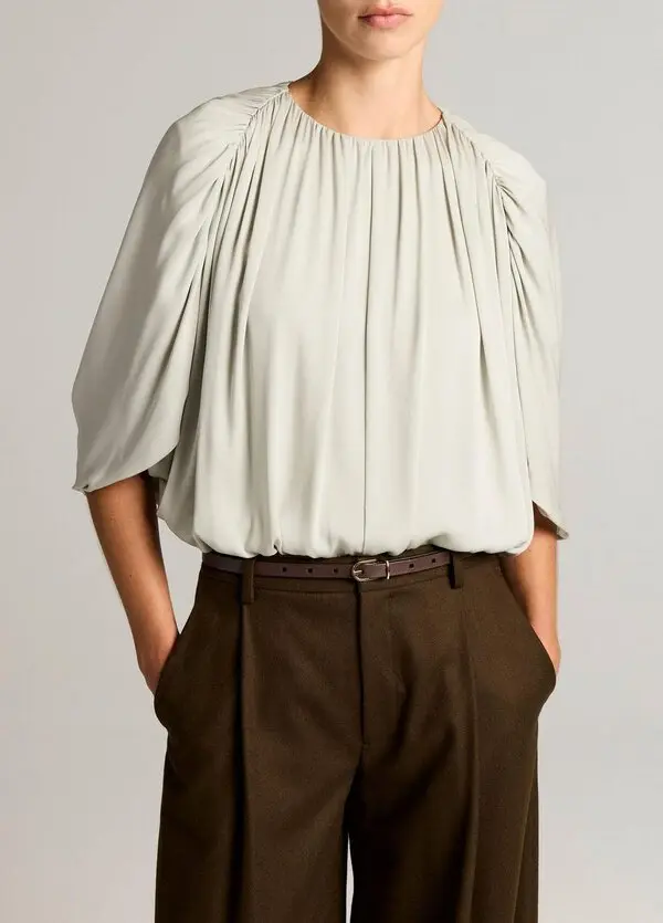 Vince Stretch-silk Cape-sleeve Bubble Blouse - Stone Sage