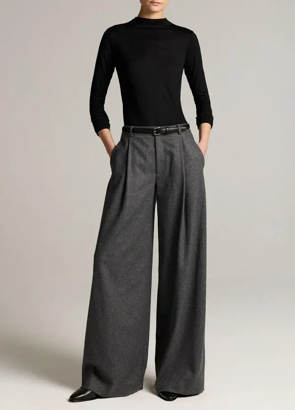 Vince Camille Italian Wool-blend Flannel Wide-leg Trouser - Medium Heather Grey