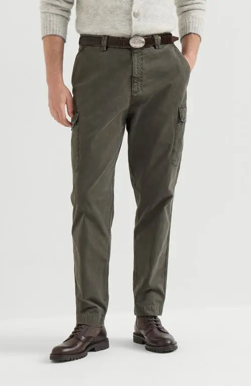 Brunello Cucinelli Peached Cotton Gabardine Trousers With Cargo Pockets - Brown