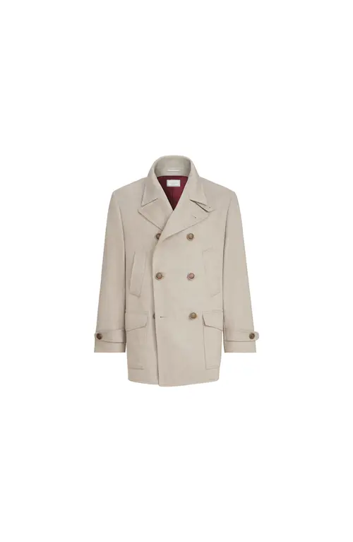 Brunello Cucinelli Cashmere Chevron Flannel Pea Coat