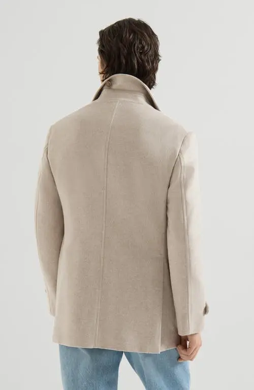 Brunello Cucinelli Cashmere Chevron Flannel Pea Coat