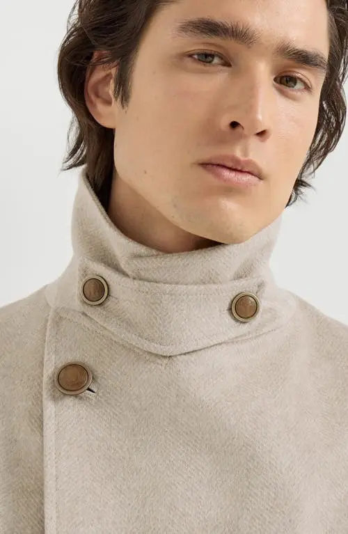 Brunello Cucinelli Cashmere Chevron Flannel Pea Coat