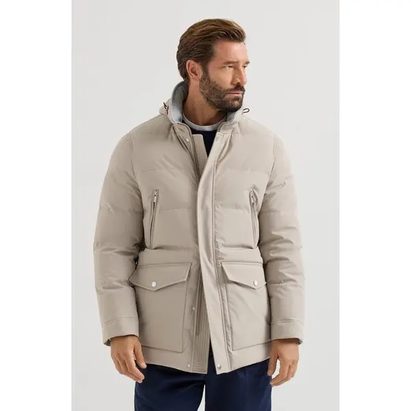 Brunello Cucinelli Stretch Bonded Nylon Down Parka With Detachable Hood - Grey