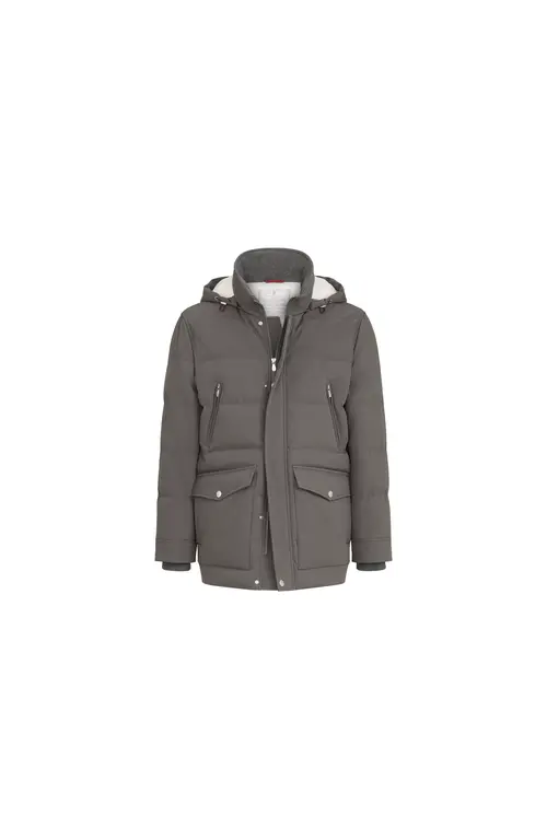 Brunello Cucinelli Stretch Bonded Nylon Down Parka With Detachable Hood
