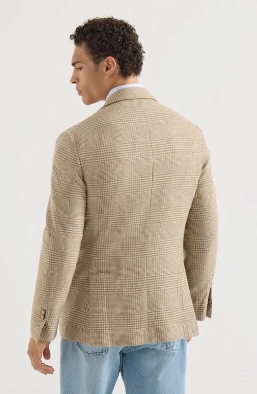 Brunello Cucinelli Comfort Wool And Cashmere Prince Of Wales Flannel Deconstructed Blazer With Large Peak Lapels - Camel