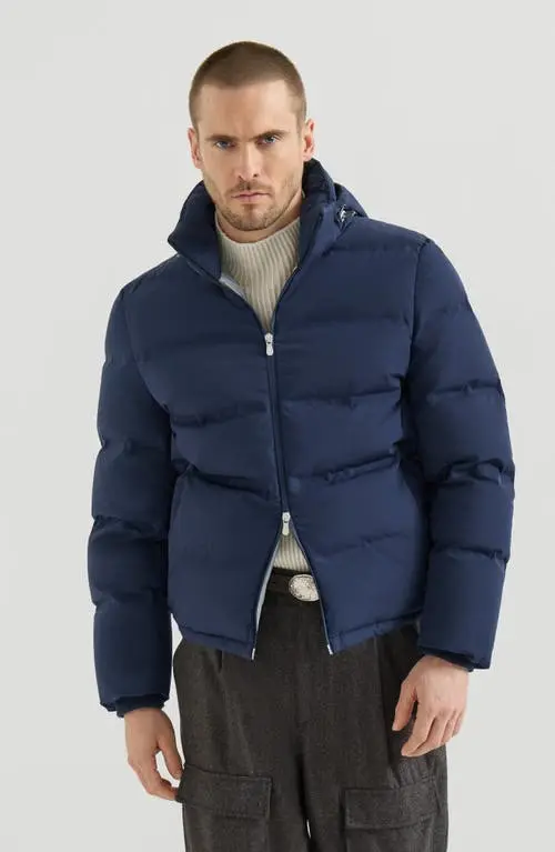 Brunello Cucinelli Stretch Bonded Nylon Down Jacket With Detachable Hood