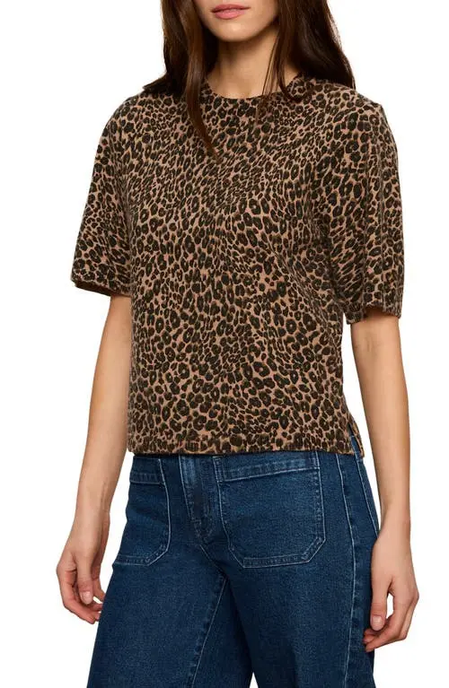 Sanctuary Leopard Print Fine Knit Short Sleeve Sweater