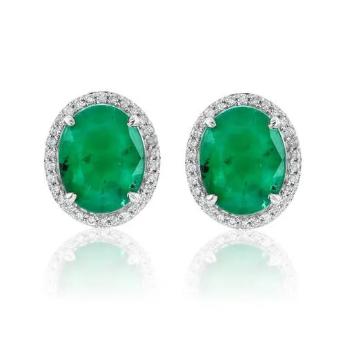 SOUZANA BY SUZY LEVIAN 14k White Gold Oval Emerald And Diamond Stud Earrings - Green