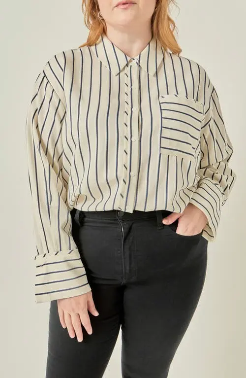 English Factory Striped Cotton Poplin Oversized Shirt - Navy Stripe