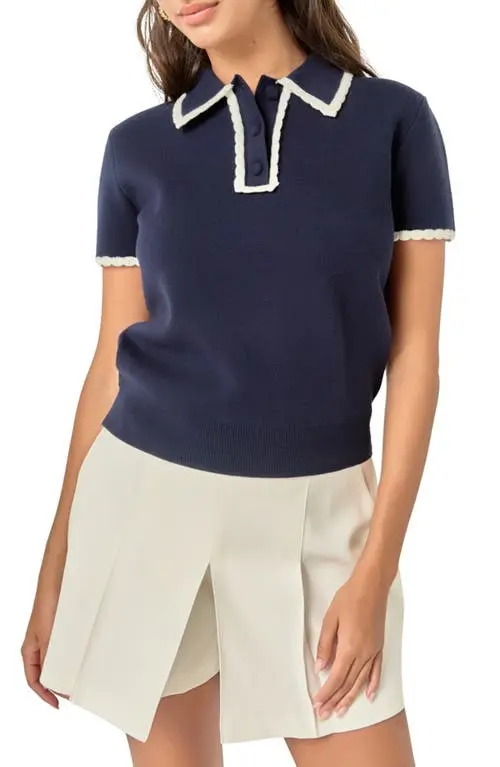 English Factory Scalloped Trim Sweater Polo